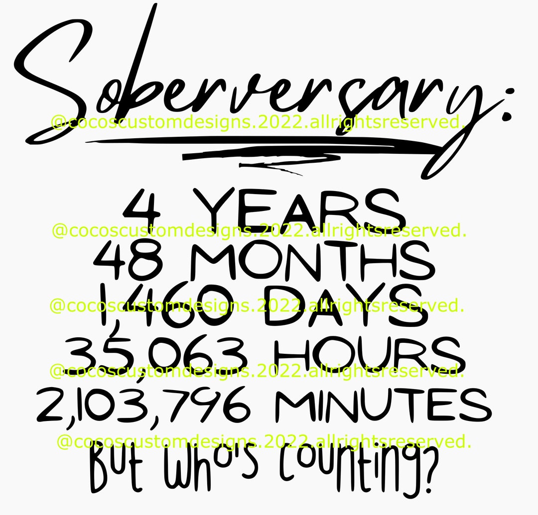 Soberversary Svg: 4 Years Sober, Recovery Gift, Sober AF, AA Gift ...