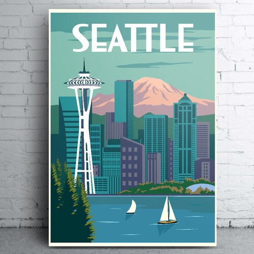 Seattle Travel Poster - Etsy
