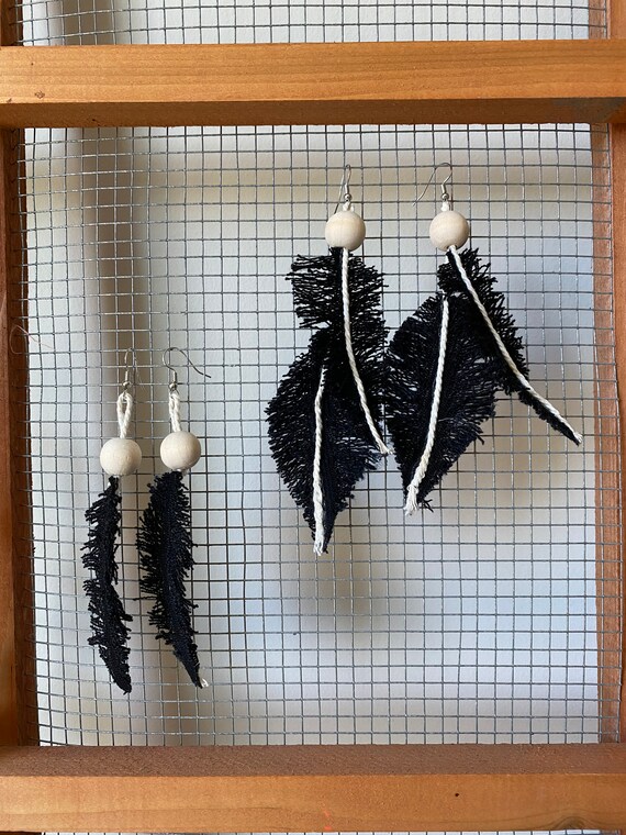 Denim Feather Earrings | Etsy