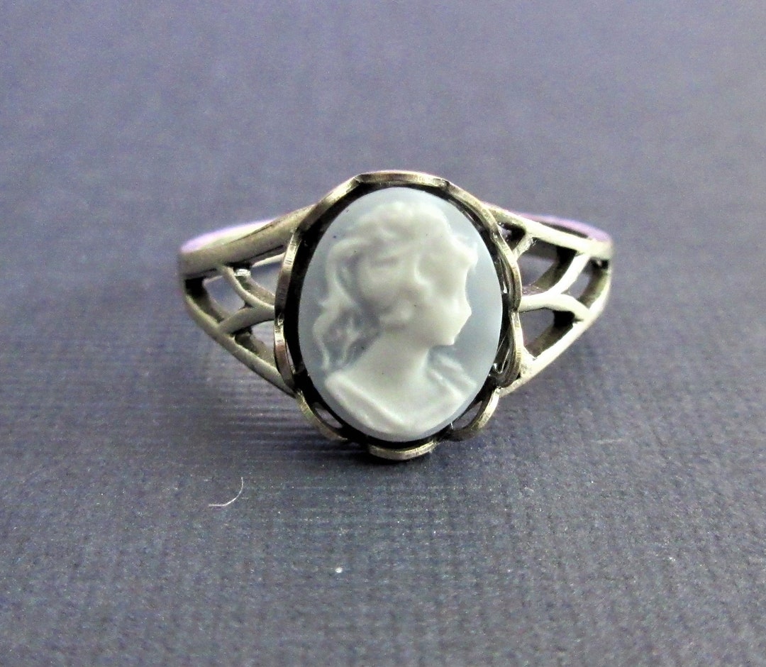 Dainty Blue Cameo Ring Silver - Etsy