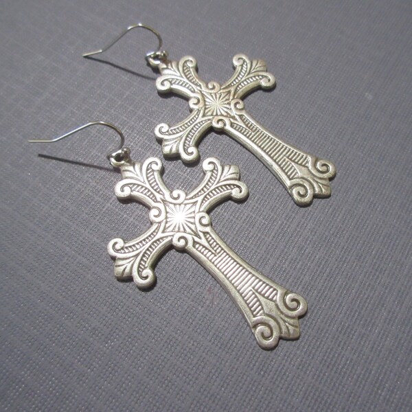 Silver Cross Earrings - Etsy