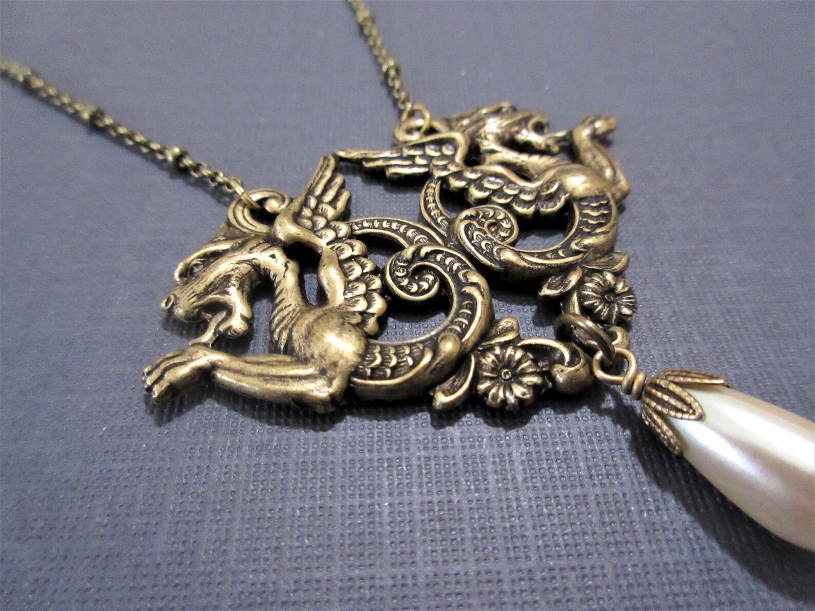 Winged Dragon Necklace Greek Mythology Antiqued Brass Fantasy - Etsy