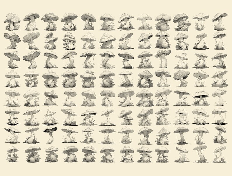 Premium 96-piece Procreate Mushroom Stamp Set - Ready-to-paint ...