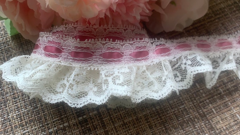 Ruffled Lace With Ribbon, 1+3/4 Inch Color Price for 1 Yard Select ...