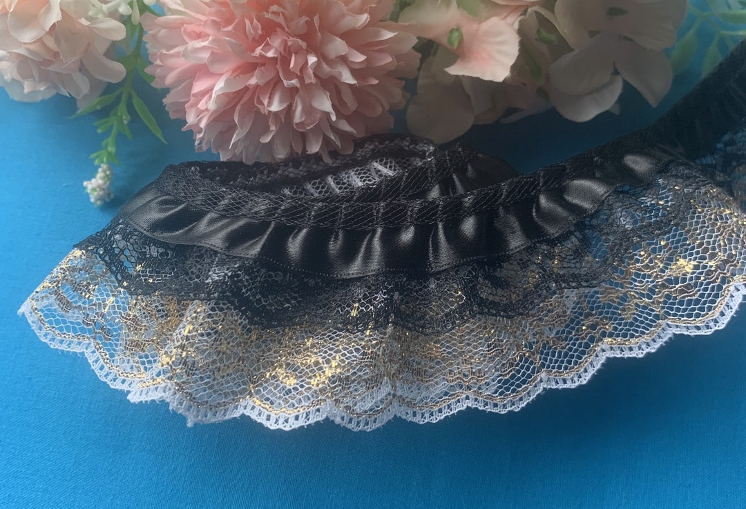 2 Inch Wide Black/gold Color Ruffled Lace Trim Price per Yard - Etsy