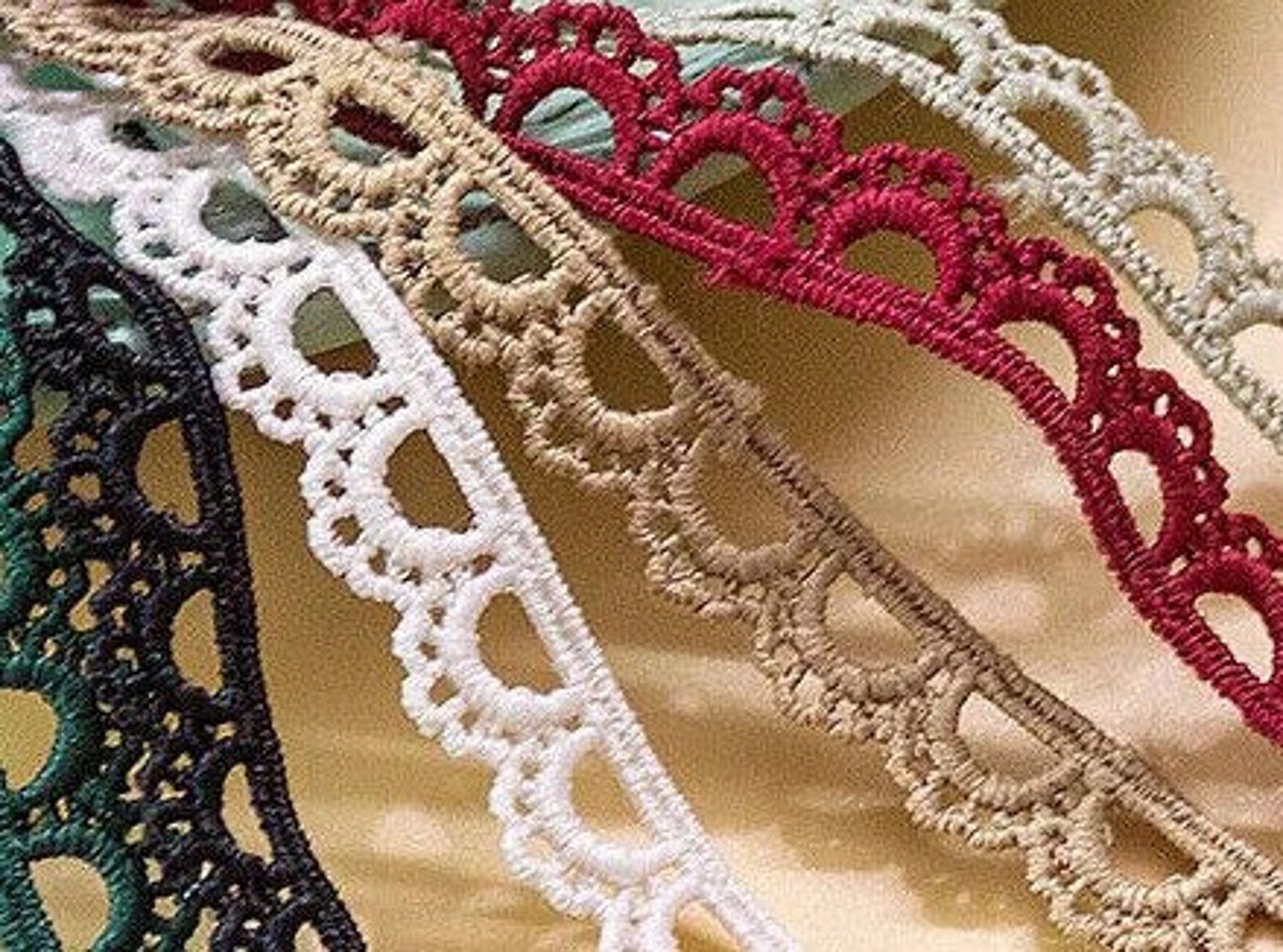 3/8 Inch Wide Lace Trim Select White/ Black or Gold Color Price per ...