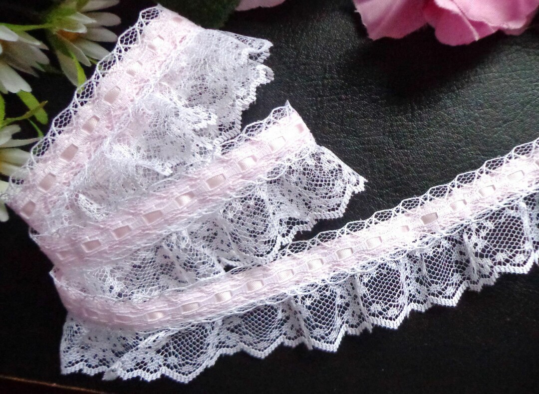 Soft Ruffled Lace With Ribbon, 1+1/2 Inch Wide Select Color Selling by ...