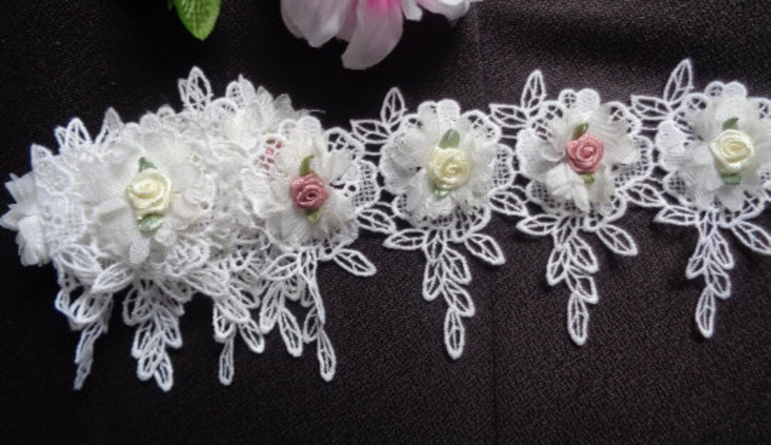 4 Inch Wide White With Roses Ribbon Trim Price per Yard - Etsy