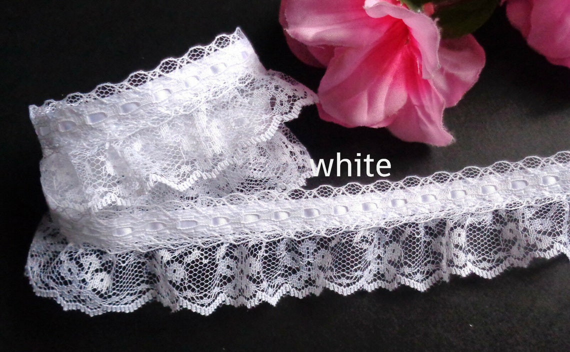 Soft Ruffled Lace With Ribbon, 1+1/2 Inch Wide Select Color Selling by ...