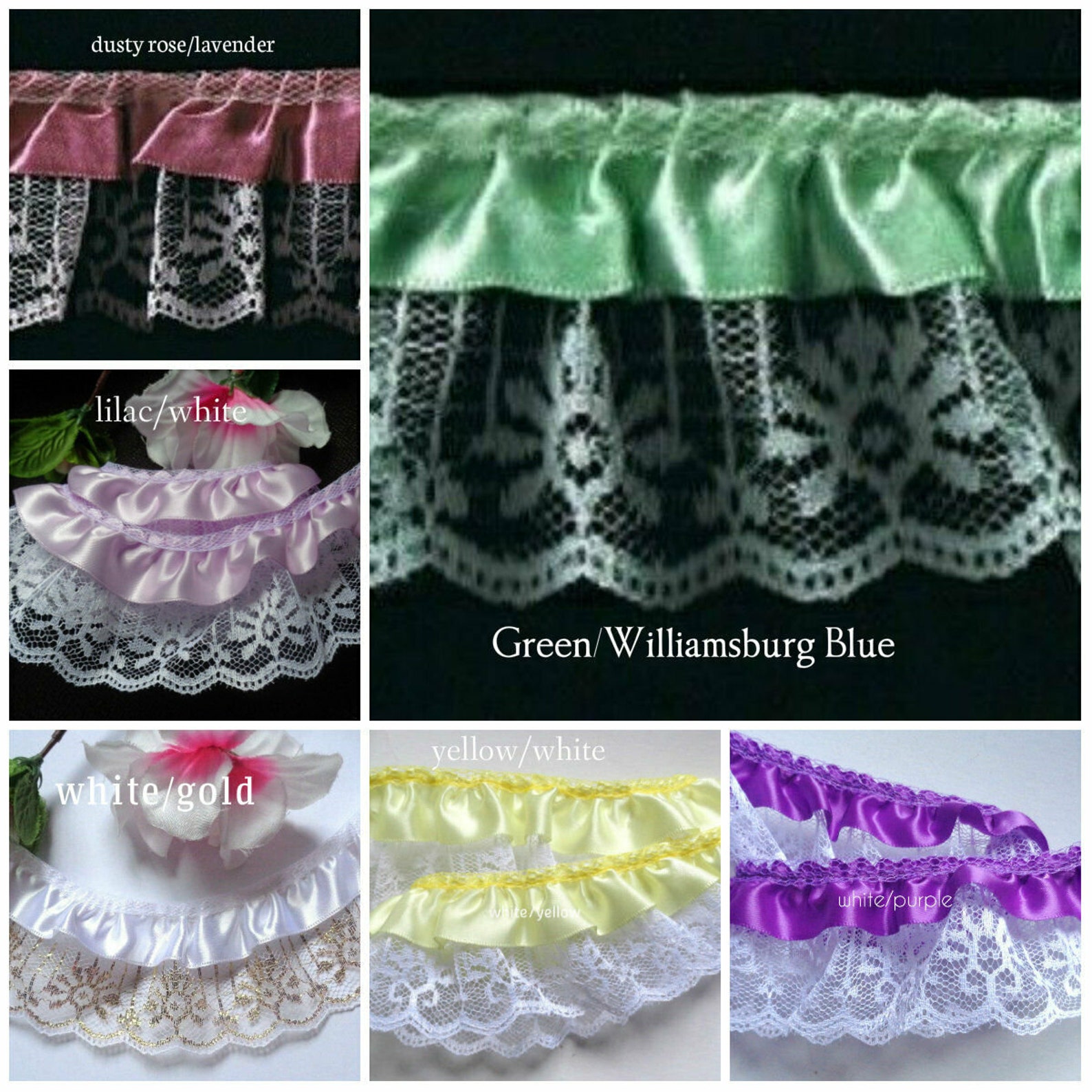 Satin Floral Ruffle Lace Trim 2 Inch Wide Select Color/selling by the ...