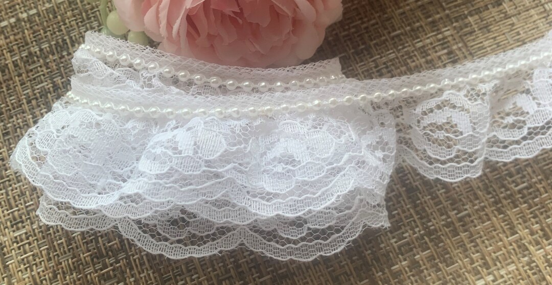 1 Inch Wide White With Pearl Trim Ruffled Lace Trim Price per Yard - Etsy