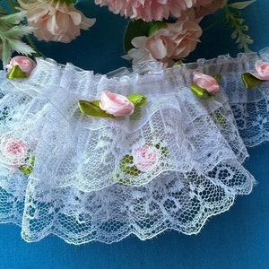 2 Inch Wide White Ruffled Lace With Pink Roses Selling by the Yard - Etsy