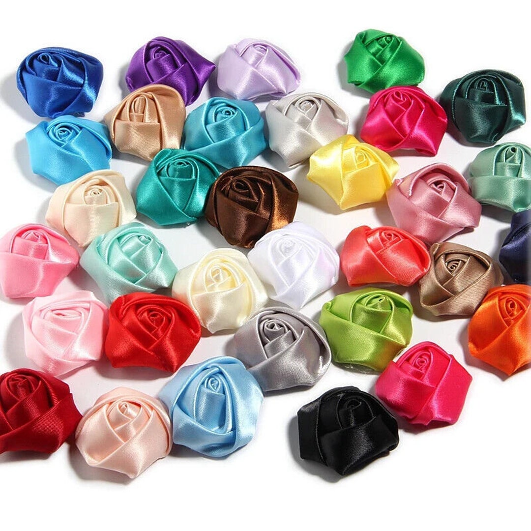 1 1/2" Wide Satin Rose Bud Flower Mini Rolled Rosettes Select Color Set ...