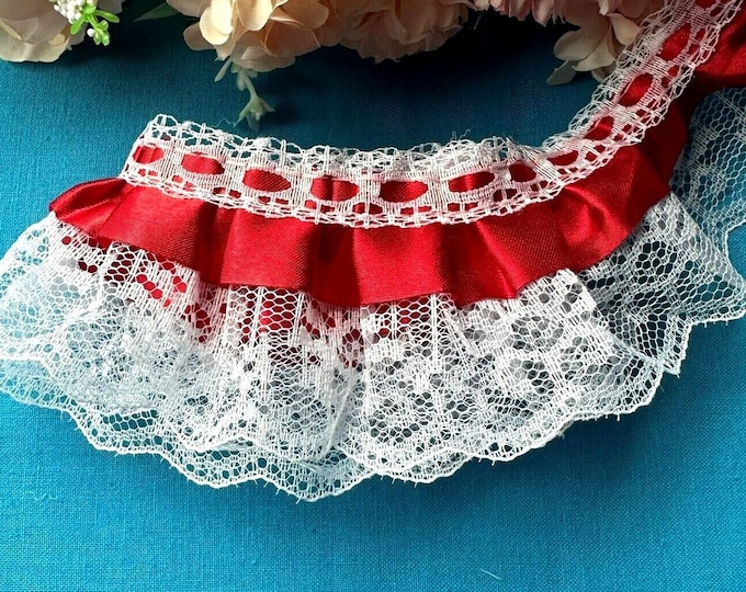 1 1/2 Inch Wide White /red Ruffled Lace Price per Yard - Etsy