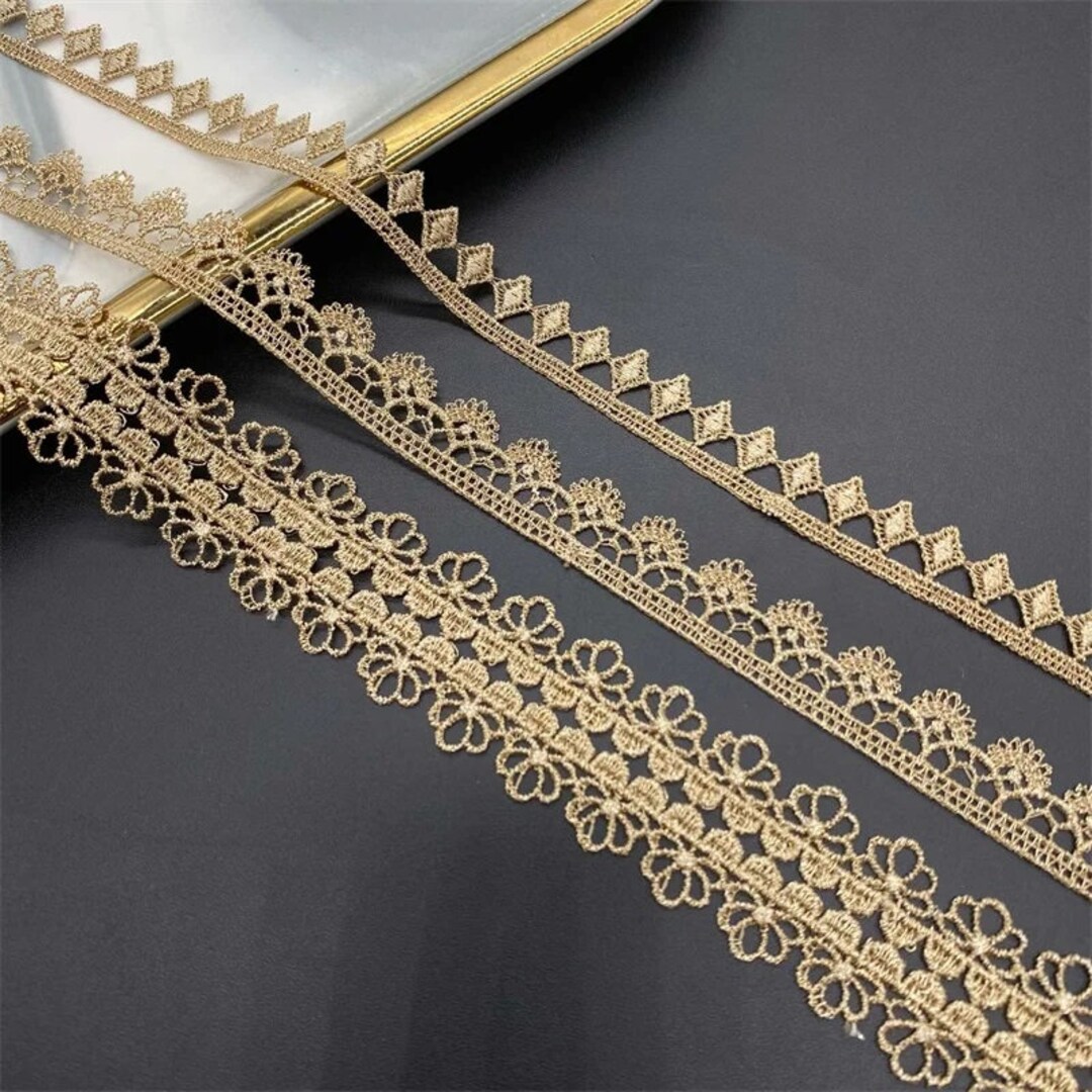 Single Sided Diamond Lace Gold Thread Lace Edge Trims Select Length and ...