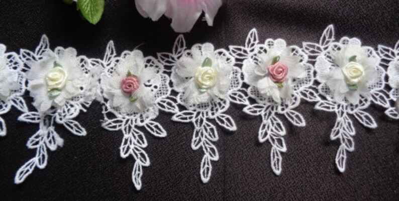 4 Inch Wide White With Roses Ribbon Trim Price per Yard - Etsy