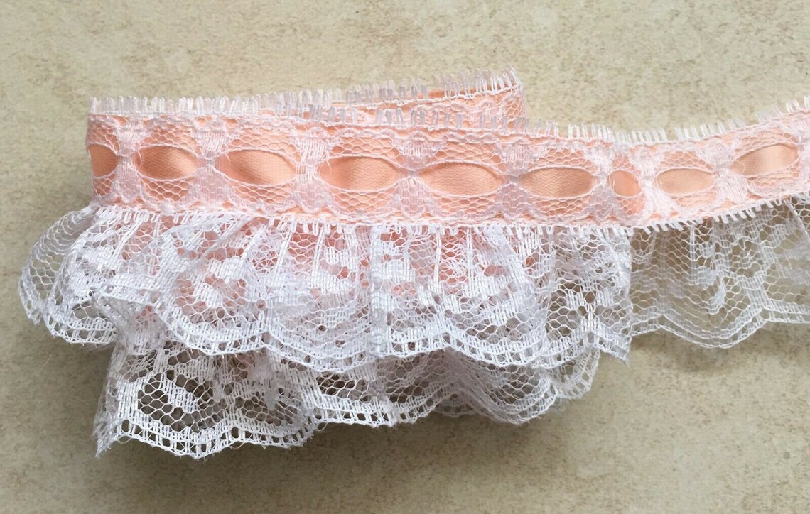 Ruffled Lace with Ribbon 13/4 inch color price for 1 yard | Etsy