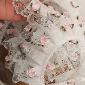 2 Inch Wide White Ruffled Lace With Pink Roses Selling by the Yard - Etsy