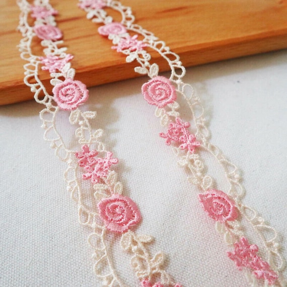 1 Inch Wide Ivory/pink Lace Trim Price per Yard - Etsy