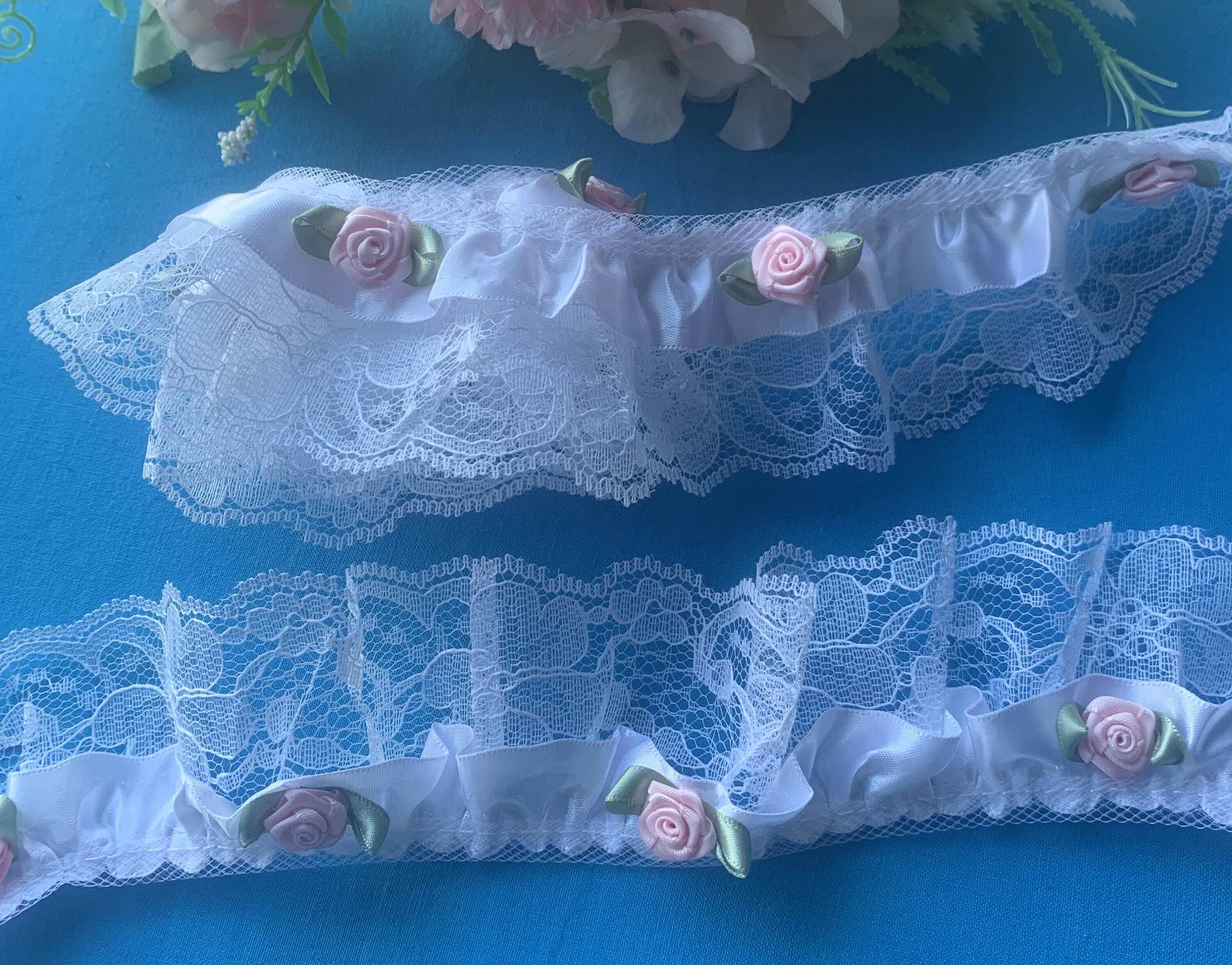 2 Inch Wide White Ruffled Lace With Pink Roses Price per Yard - Etsy