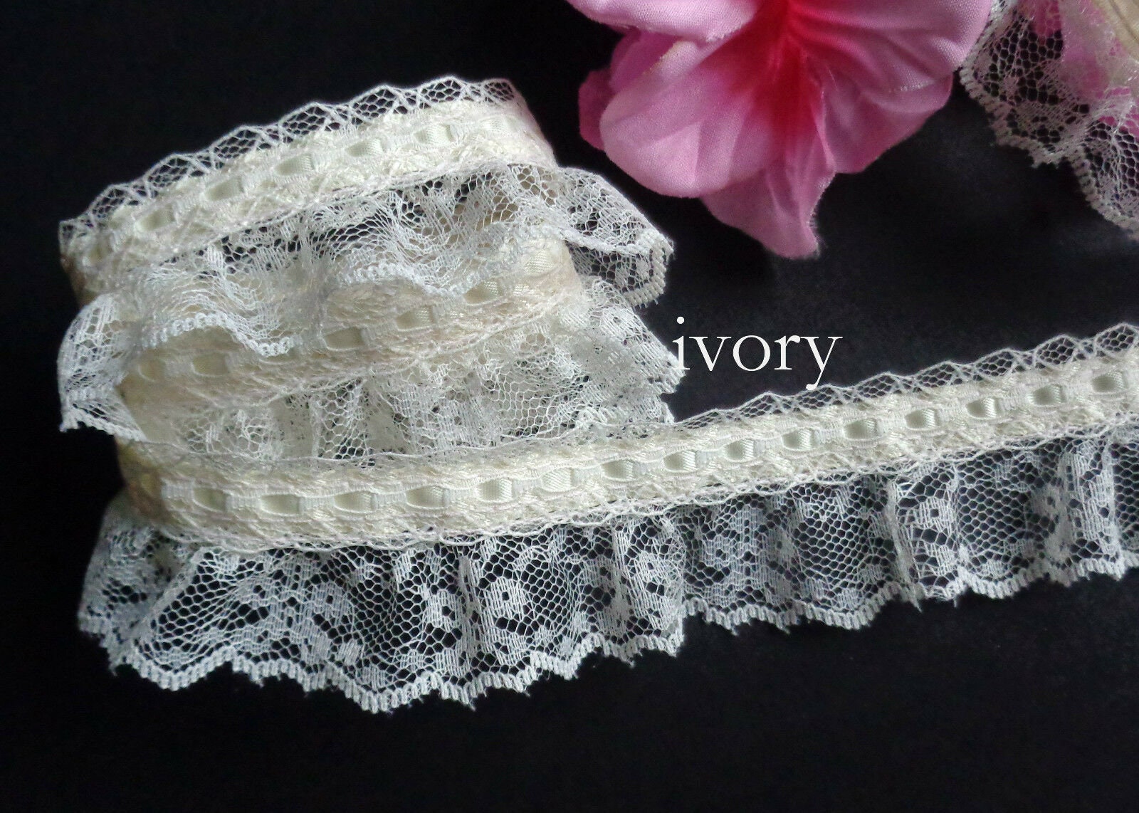Soft Ruffled Lace With Ribbon, 1+1/2 Inch Wide Select Color Selling by ...