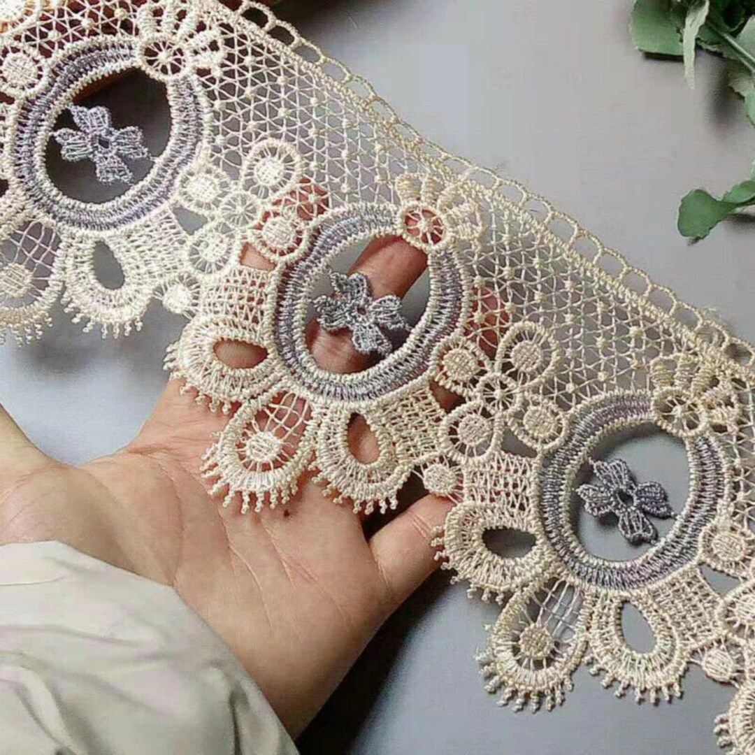 4 1/4 Inch Wide Embroidered Lace Trim Price per Yard ( Cream/gray Color ...