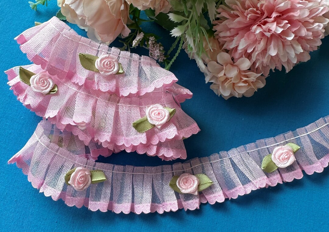 1 Inch Wide Pink Ruffled Lace With Pink Roses Selling by the Yard - Etsy