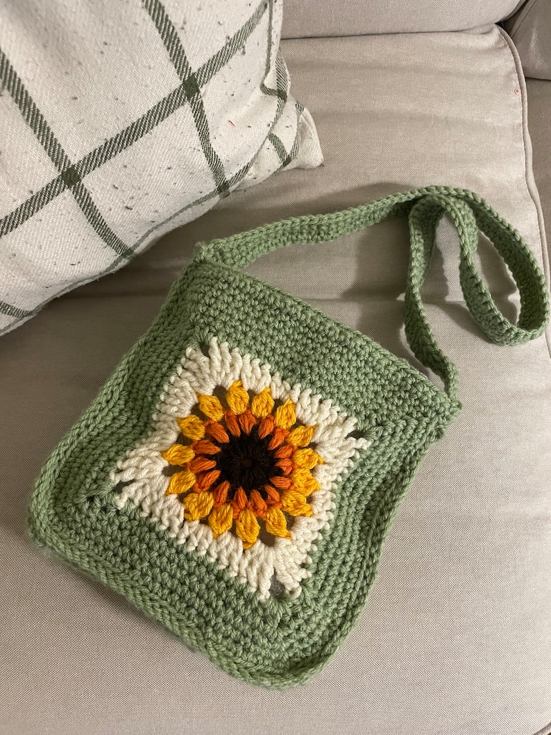 Crochet Sunflower Granny Square Cross Body Bag Handmade - Etsy