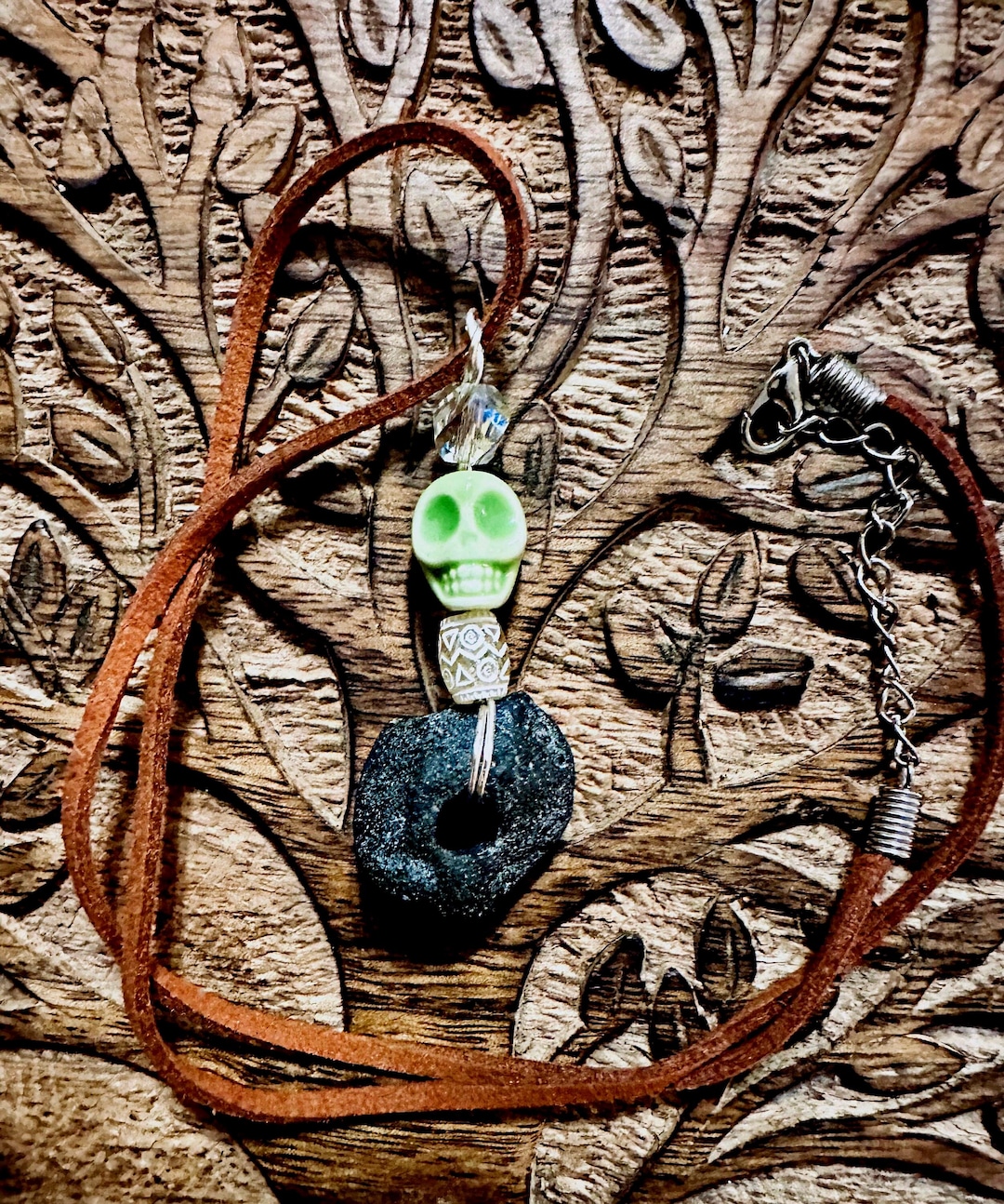 Hag Stone Amulet Necklace With Skull - Etsy