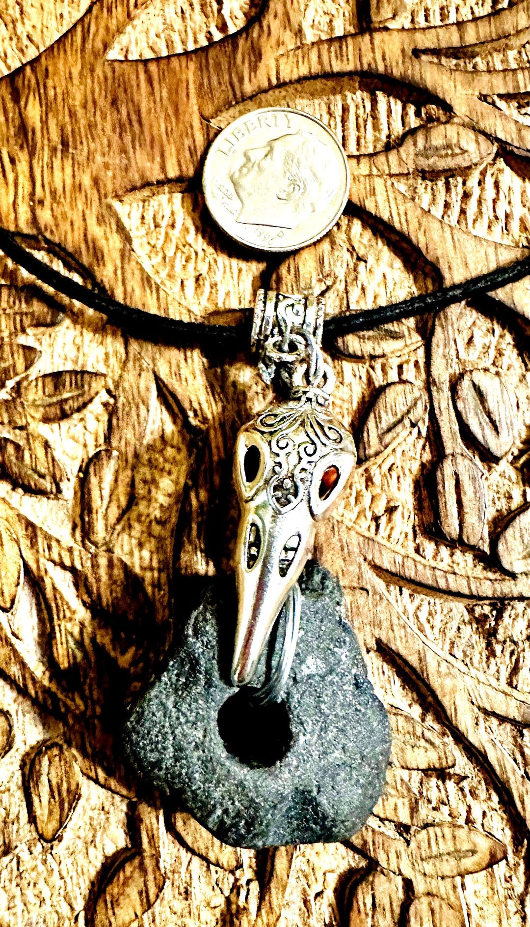 Large Hag Stone Amulet Necklace With Raven Skull Bead - Etsy