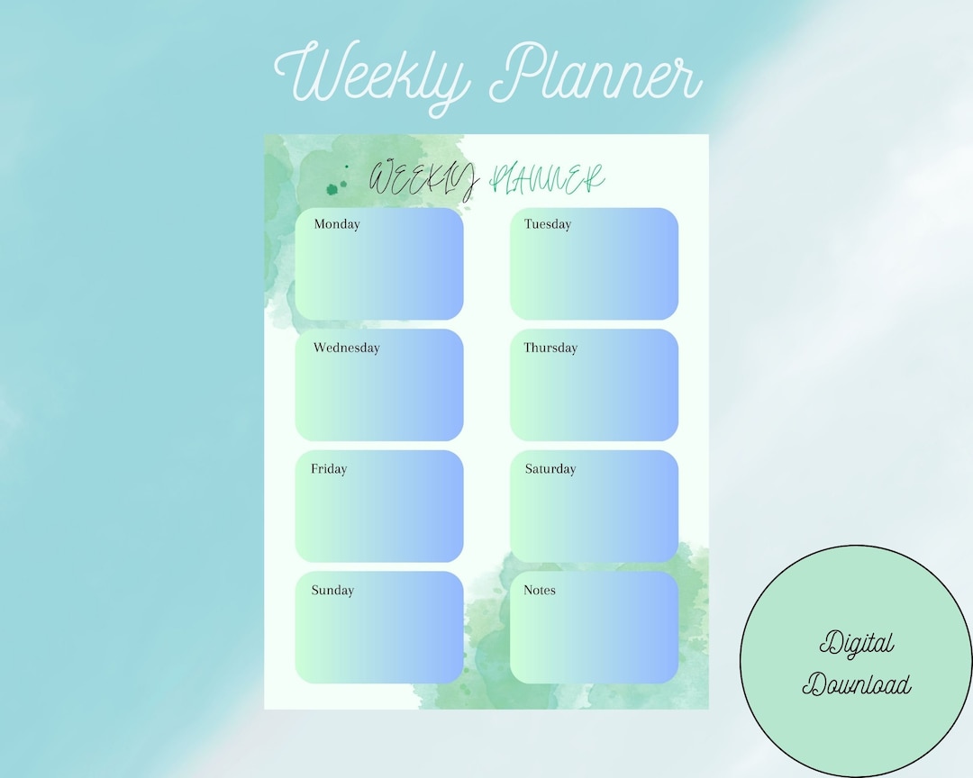 Weekly Planner Printable | Digital Planner | Minimalistic | Color ...
