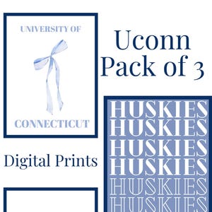 Pack of 3 Uconn Digital Wall Posters, Made to Print, Uconn Huskies ...
