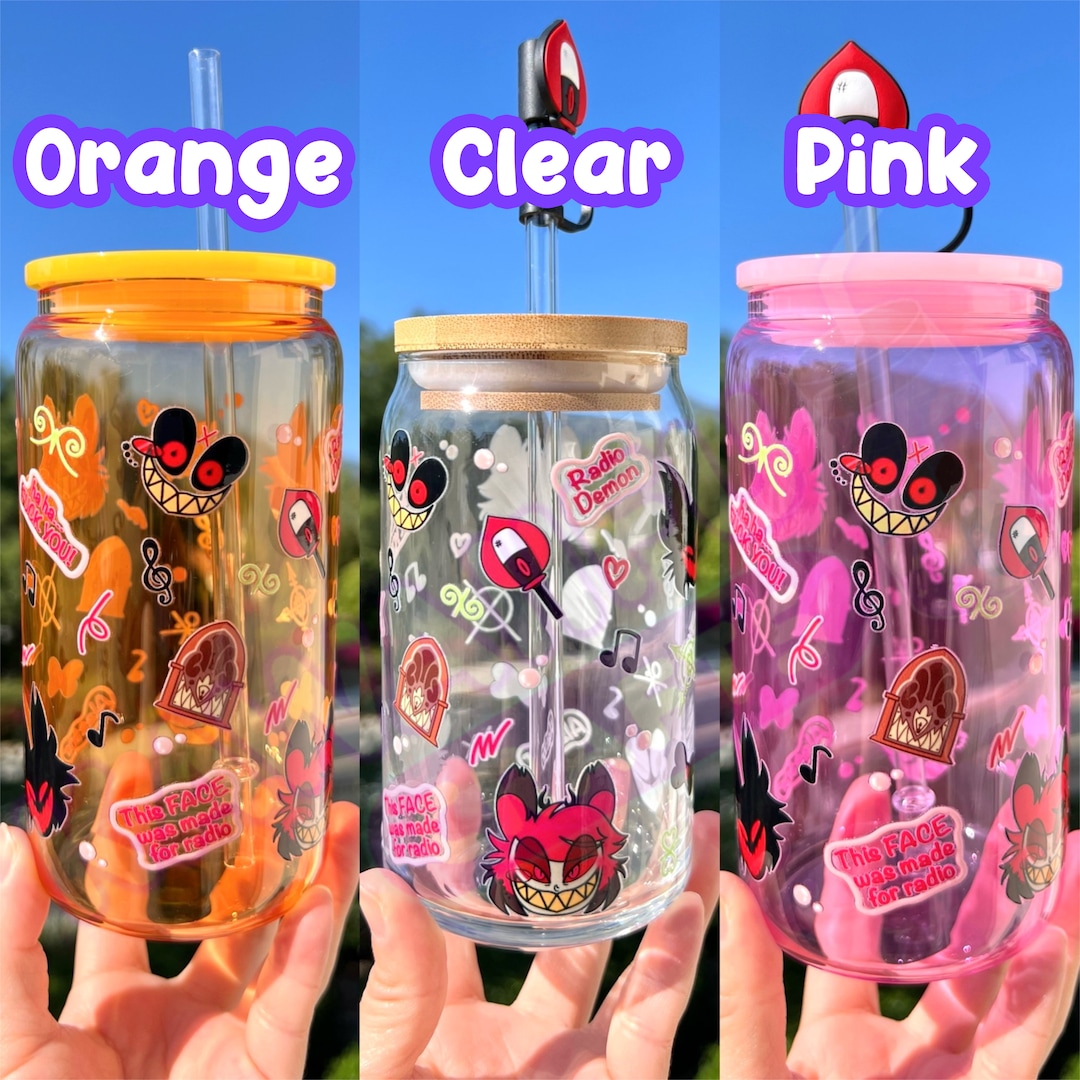 H*zbinnn H*tel Glass Cup Glass Can Sinners Glass Can Radio Demon Cup H ...