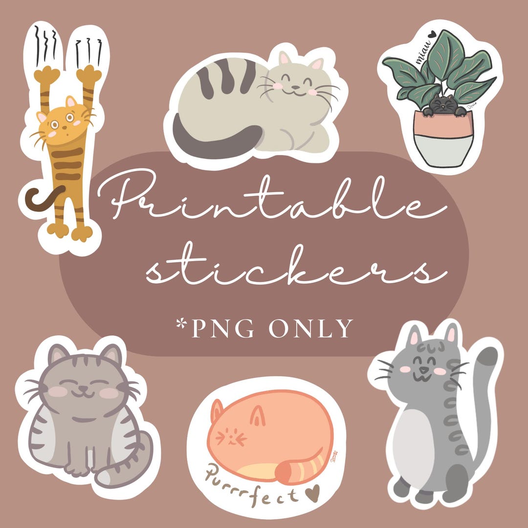 Cute Cats PNG Bundle for Craft Projects. 7 Digital Files, Printable ...