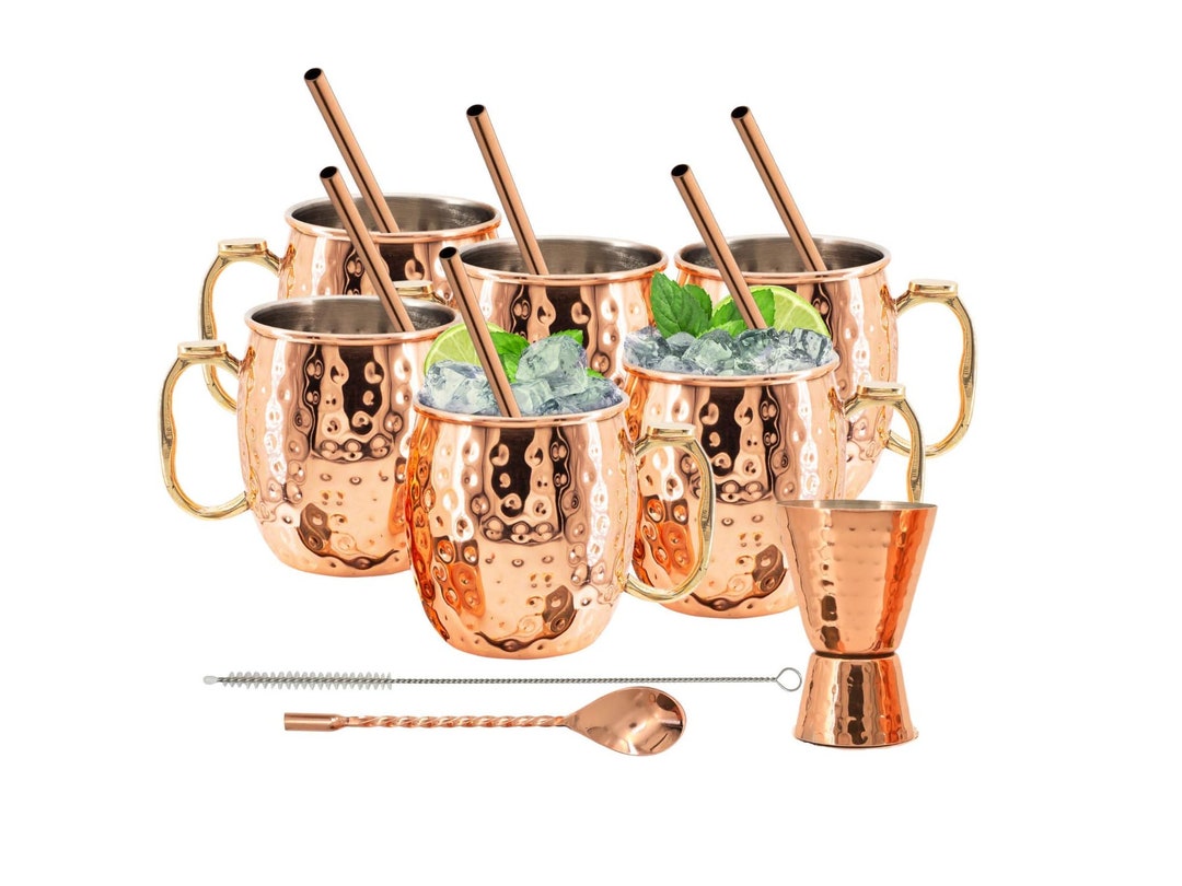 Stainless Steel Lined Copper Moscow Mule Cups Set: Straws & Jigger - Etsy