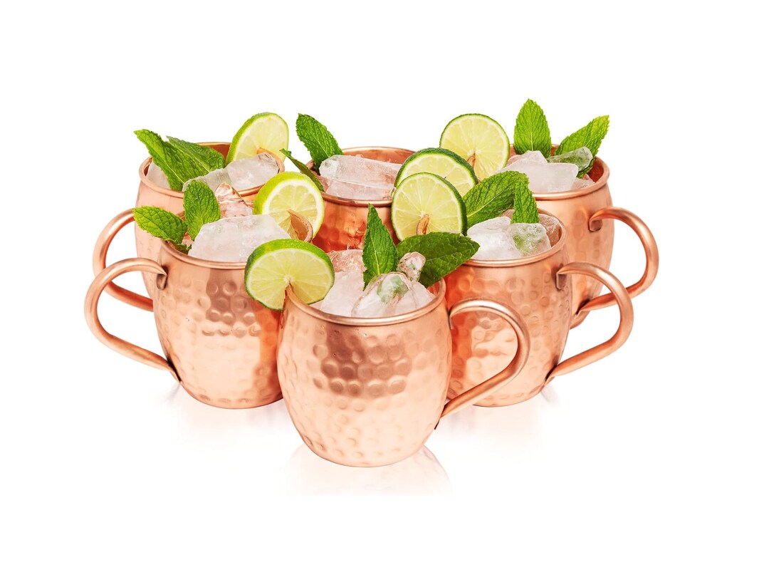 Pure Copper Moscow Mule Mugs Set of 6 (16oz) | Lacquered Hammered ...