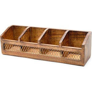 Teabag Box Wood Darkburnt Finish 4 Compartment Storage Accessories ...