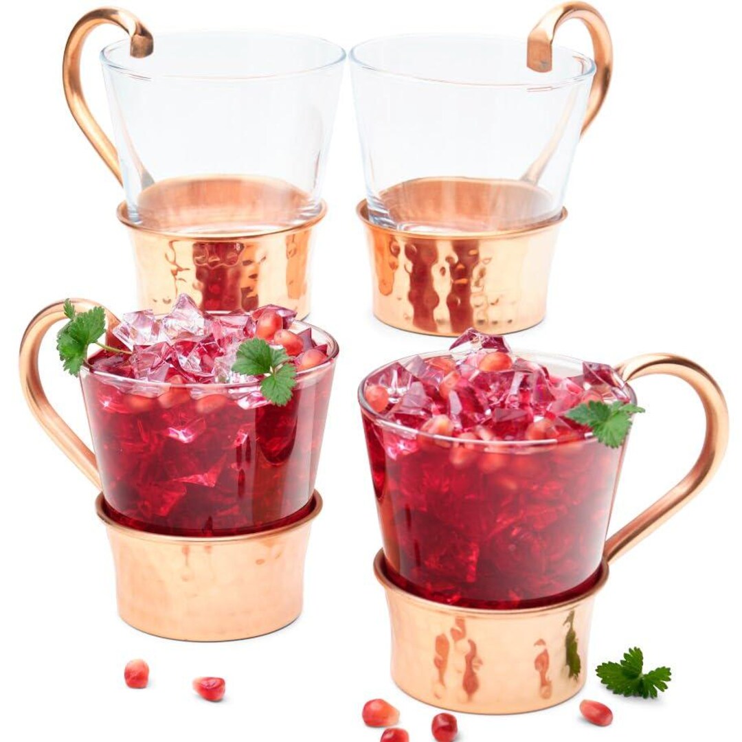 Hammered Copper & Glass Turkish Mule Mugs - Set of 4 - Etsy