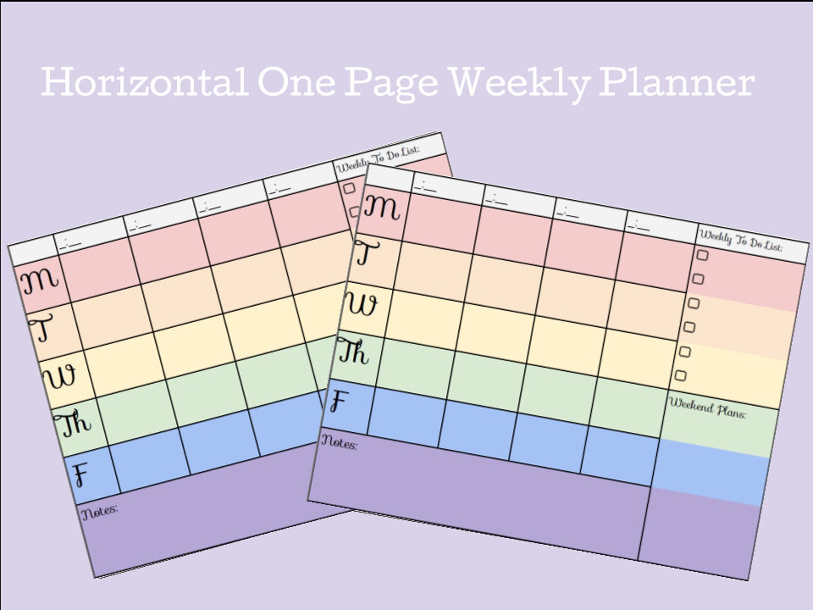 Horizontal Weekly Planner Downloadable Print Out- Rainbow - Etsy