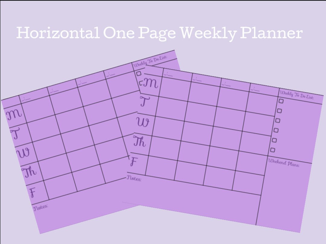 Horizontal Weekly Planner Downloadable Print Out- Purple - Etsy