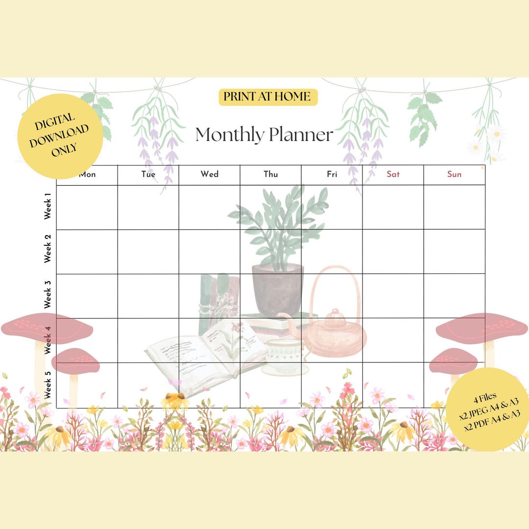Printable Monthly Planner | Week by Week Planner | Undated Monthly ...