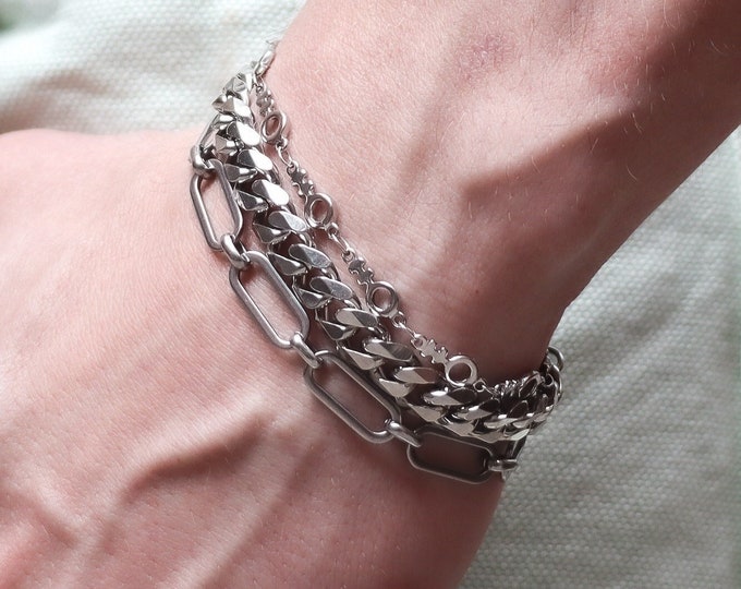 Silver Chain Link Bracelet Three Pack Stainless Steel - Etsy