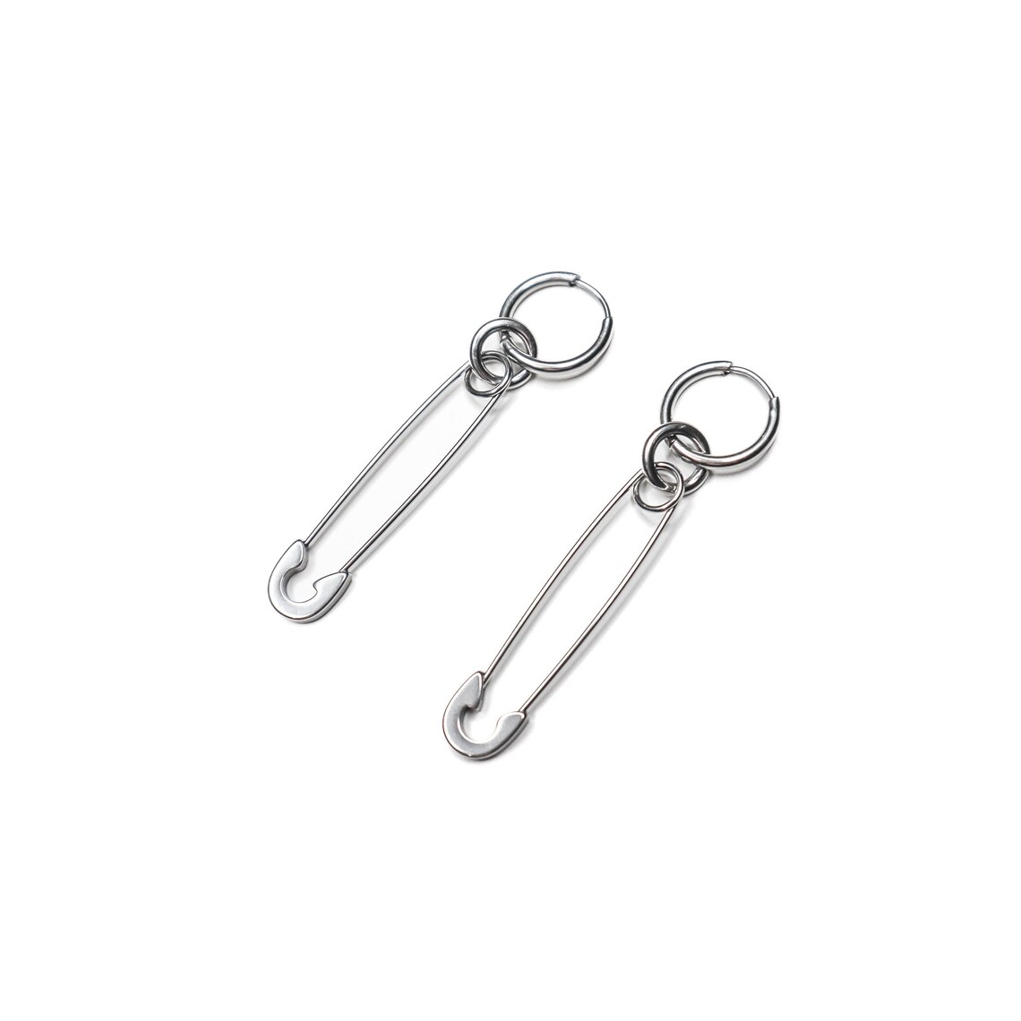 Stainless Steel Silver Safety Pin Latch Back Hoop Earrings - Etsy