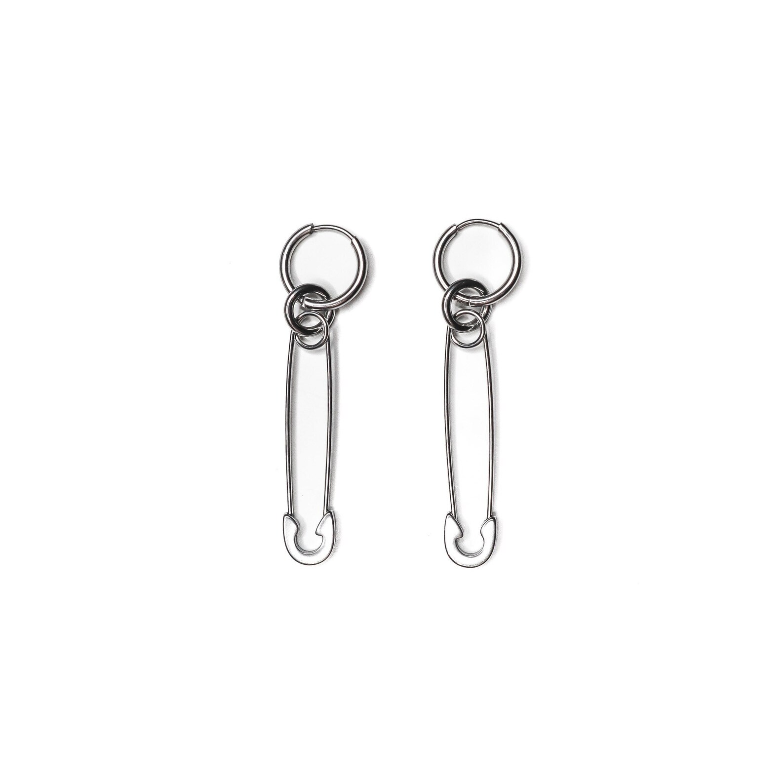 Stainless Steel Silver Safety Pin Latch Back Hoop Earrings - Etsy