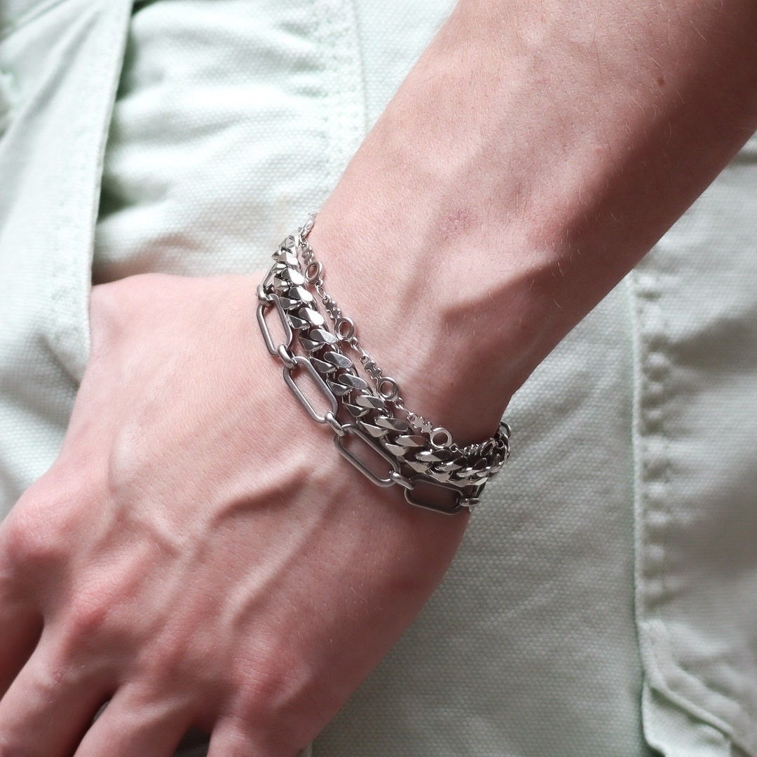 Silver Chain Link Bracelet Three Pack Stainless Steel - Etsy