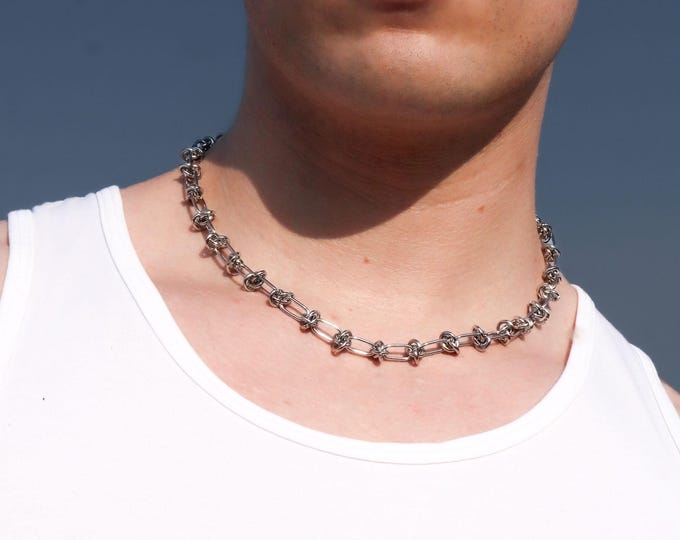 WIRED | Stainless Steel Silver Barbed Wire Necklace | Unisex Chain ...