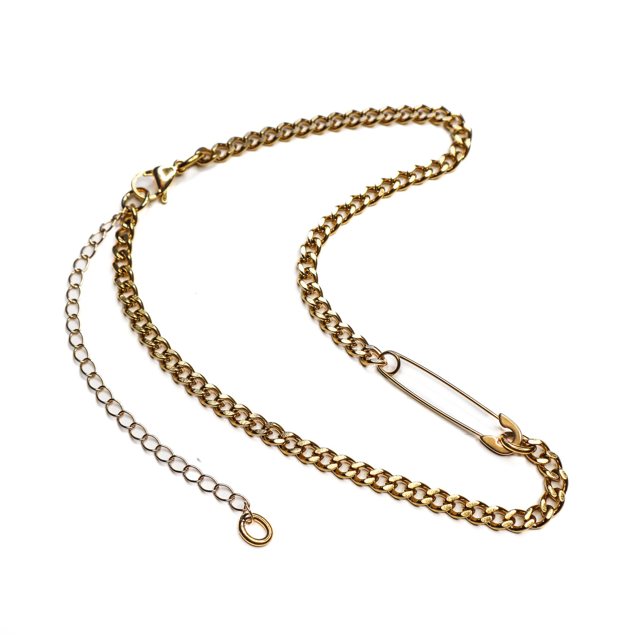 LEX | Gold Safety Pin Chain Choker Necklace - Waterproof Gold Grunge ...