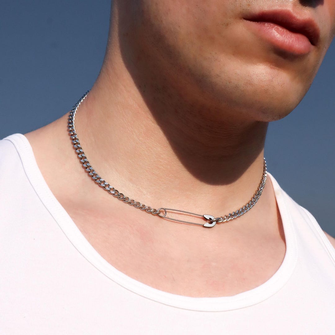 Stainless Steel Silver Safety Pin Chain Choker | Grunge Punk Necklace ...