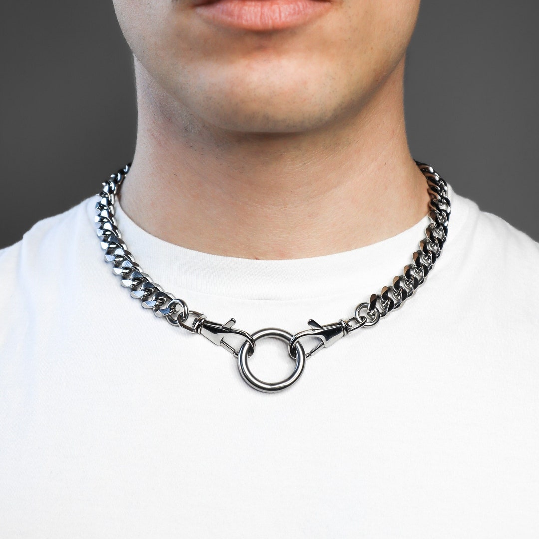 Stainless Steel Double Clasp O Ring Chain Necklace Grunge Alternative ...