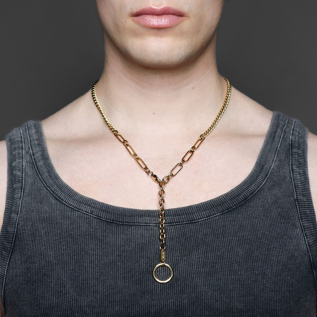CYGNUS Gold Y Shape Lariat Gold Chain O Ring Necklace Waterproof ...